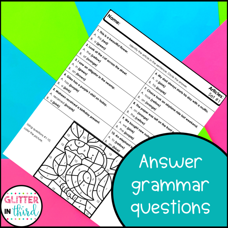 Articles A An The Worksheets Color-By-Number Grammar - Glitter in Third