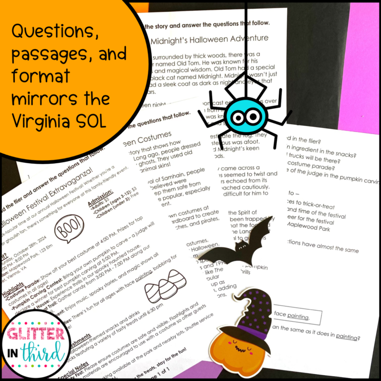 Halloween 4th Grade Reading SOL Passage Review - Glitter in Third