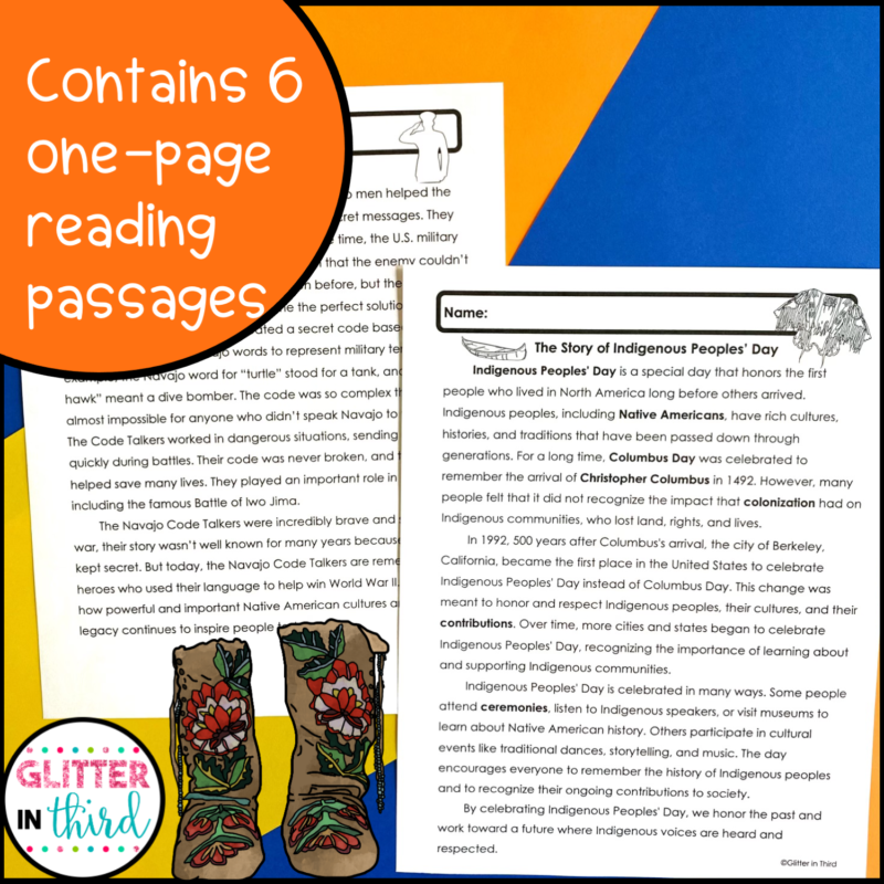 Indigenous Peoples' Day Reading Comprehension Activities Passages ...