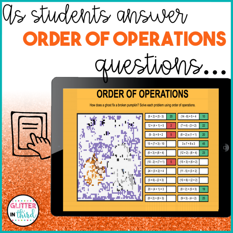 Halloween Order of Operations Pixel Art Activities - Glitter in Third