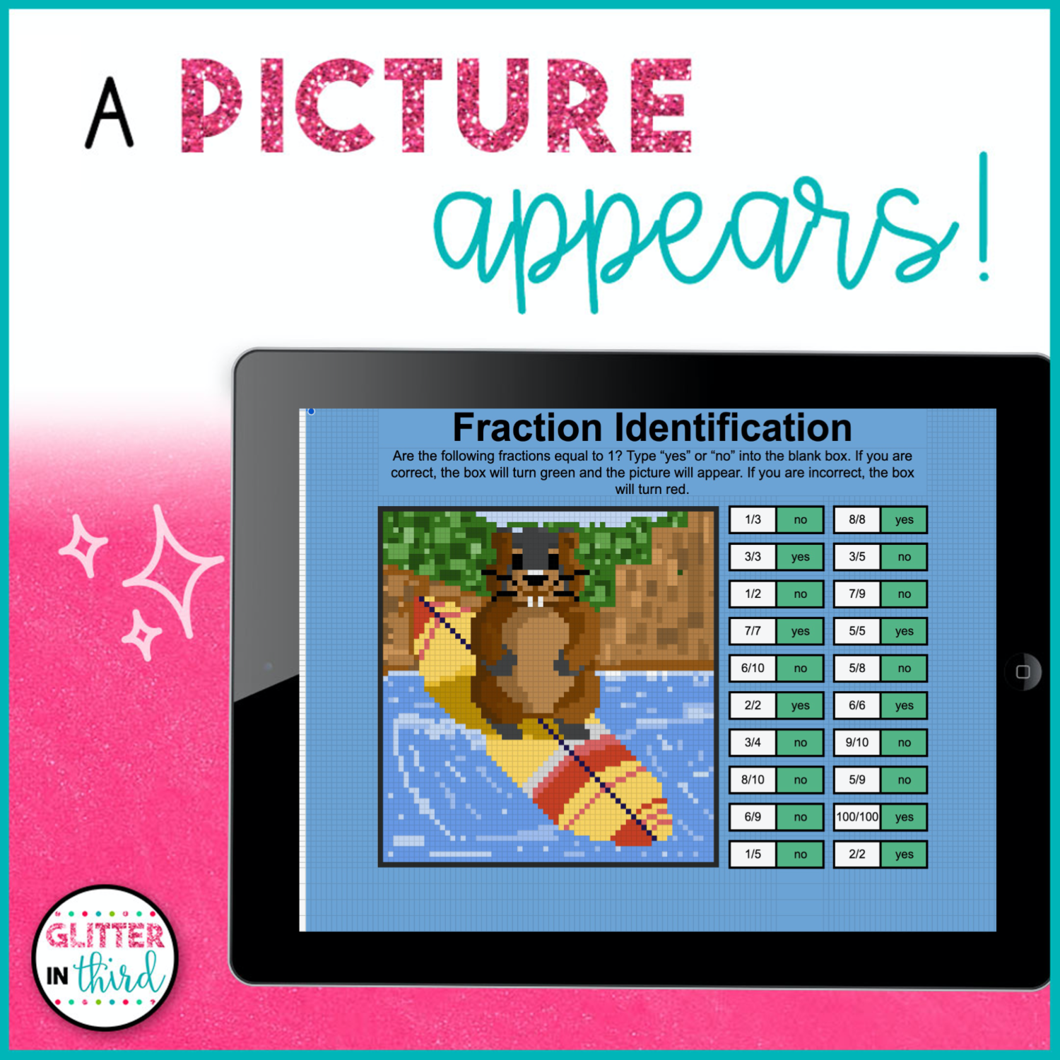 Groundhog Day Equivalent Fractions Pixel Art Activities - Glitter in Third