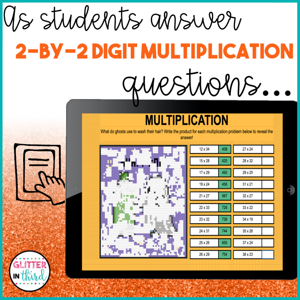 Halloween Double Digit Multiplication Pixel Art Activities - Glitter in ...