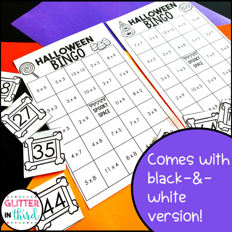 Halloween Multiplication Bingo Game - Glitter in Third