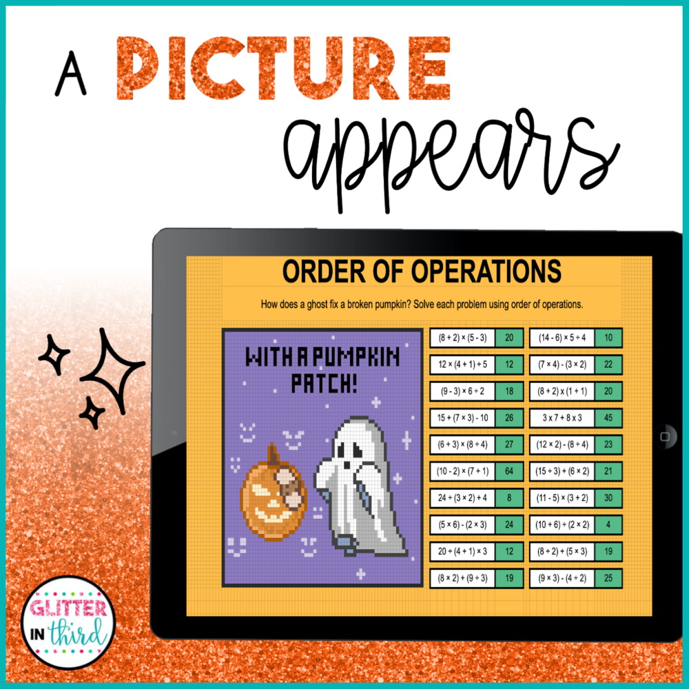 Halloween Order of Operations Pixel Art Activities - Glitter in Third