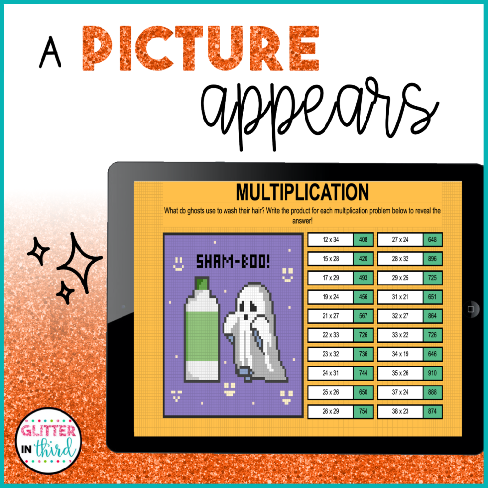 Halloween Double Digit Multiplication Pixel Art Activities - Glitter in ...
