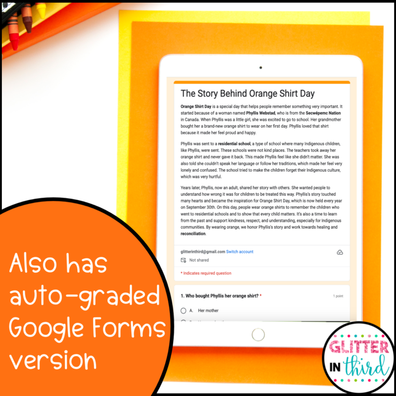 Orange Shirt Day Reading Comprehension Activities Passages Worksheets ...