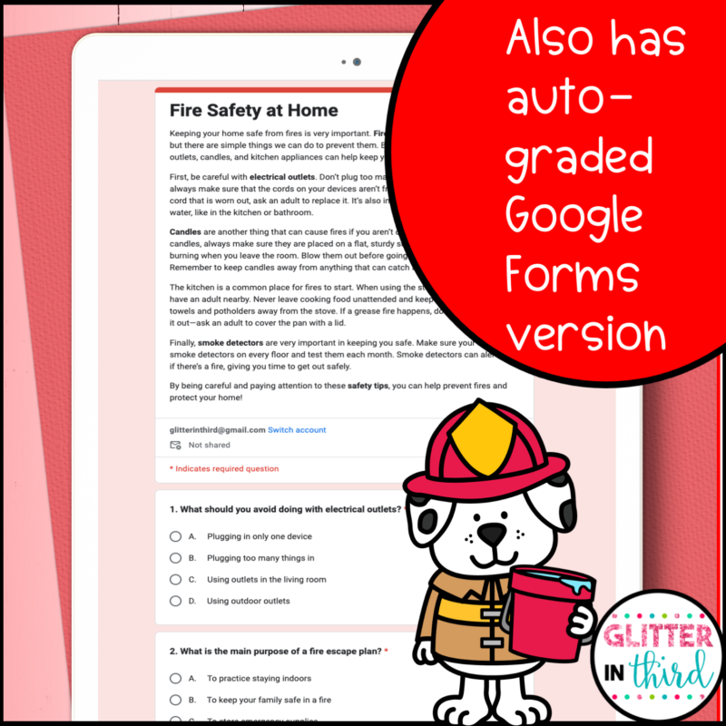 Fire Safety Week Reading Comprehension Activities Passages Worksheets ...