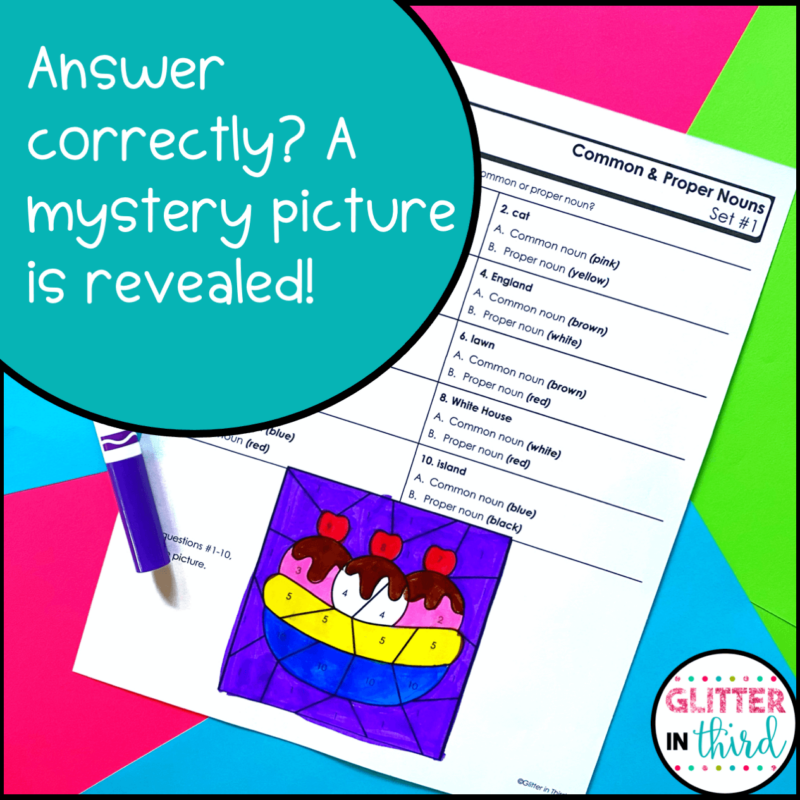 Common and Proper Nouns Worksheets Color-By-Number Grammar - Glitter in ...
