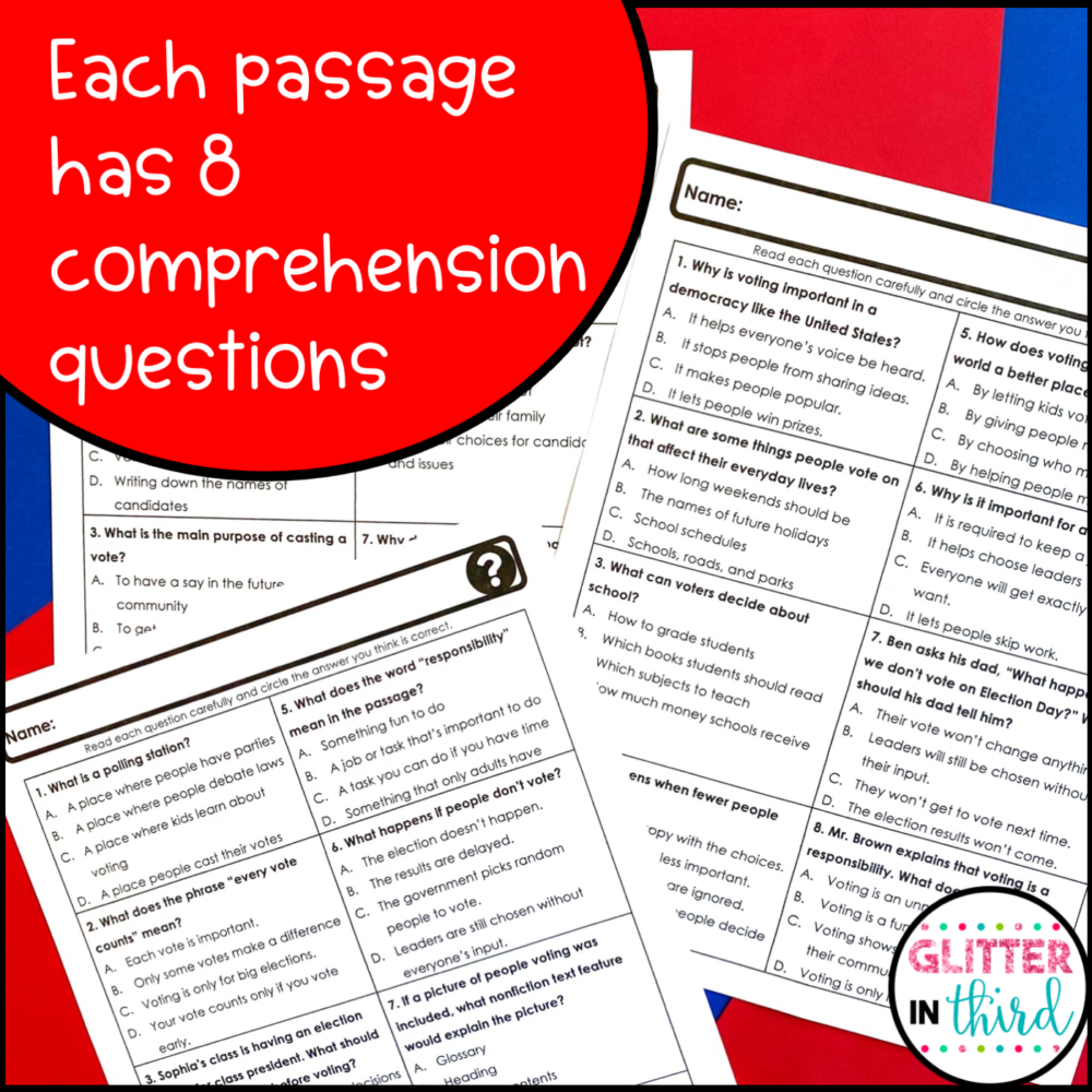 Election Day Reading Comprehension Activities Passages Worksheets ...