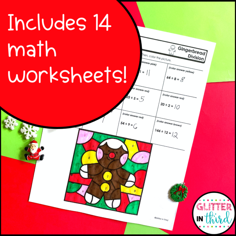 Christmas Math Worksheets No Prep Color By Number - Glitter in Third