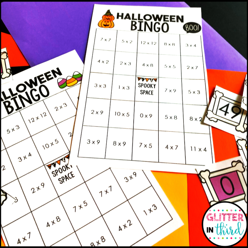 Halloween Multiplication Bingo Game - Glitter in Third