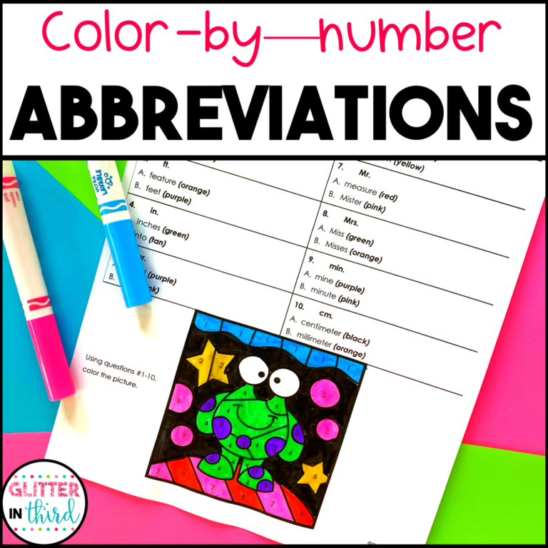 Abbreviations Worksheets Color-By-Number Grammar - Glitter in Third