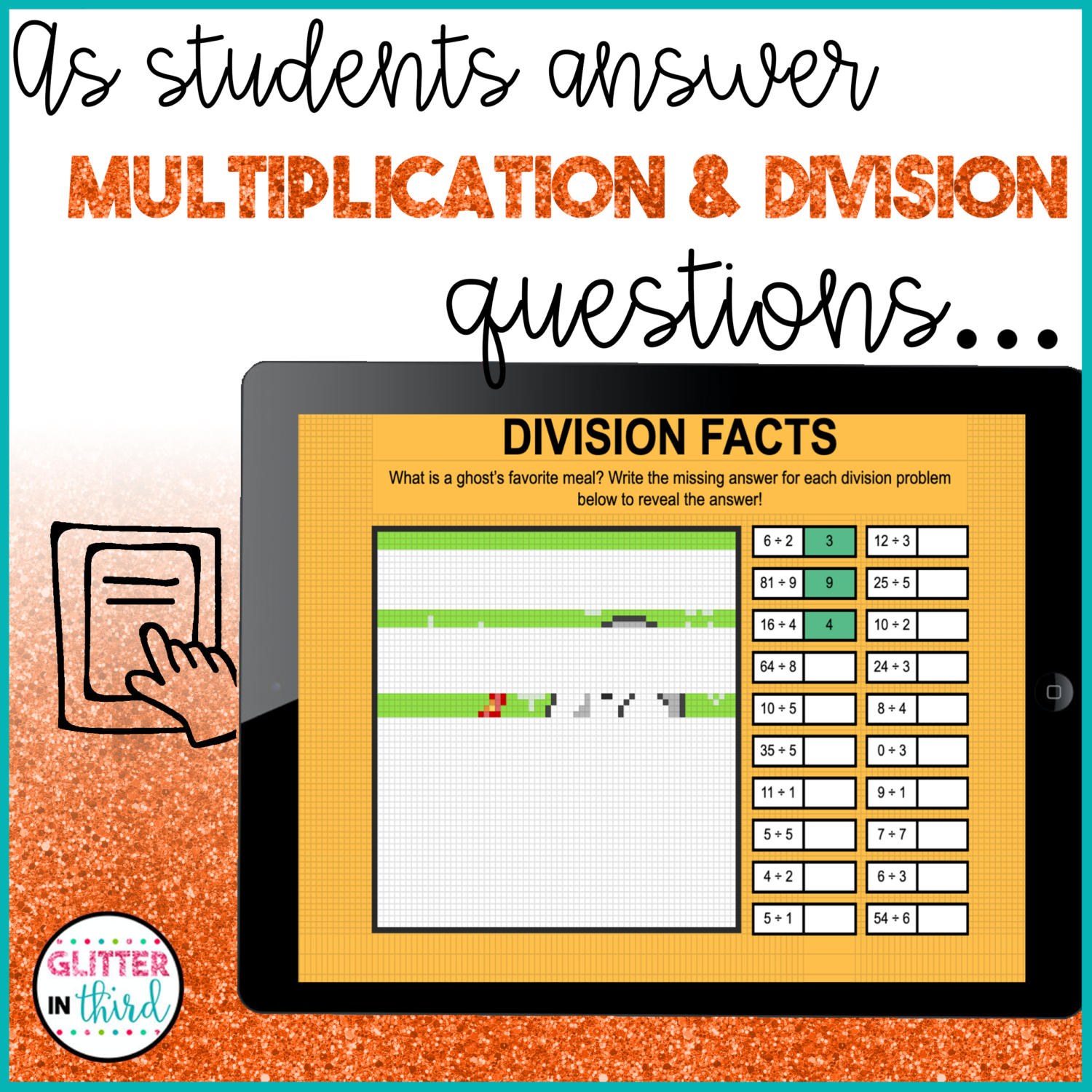 Halloween Multiplication & Division Pixel Art Activities - Glitter in Third