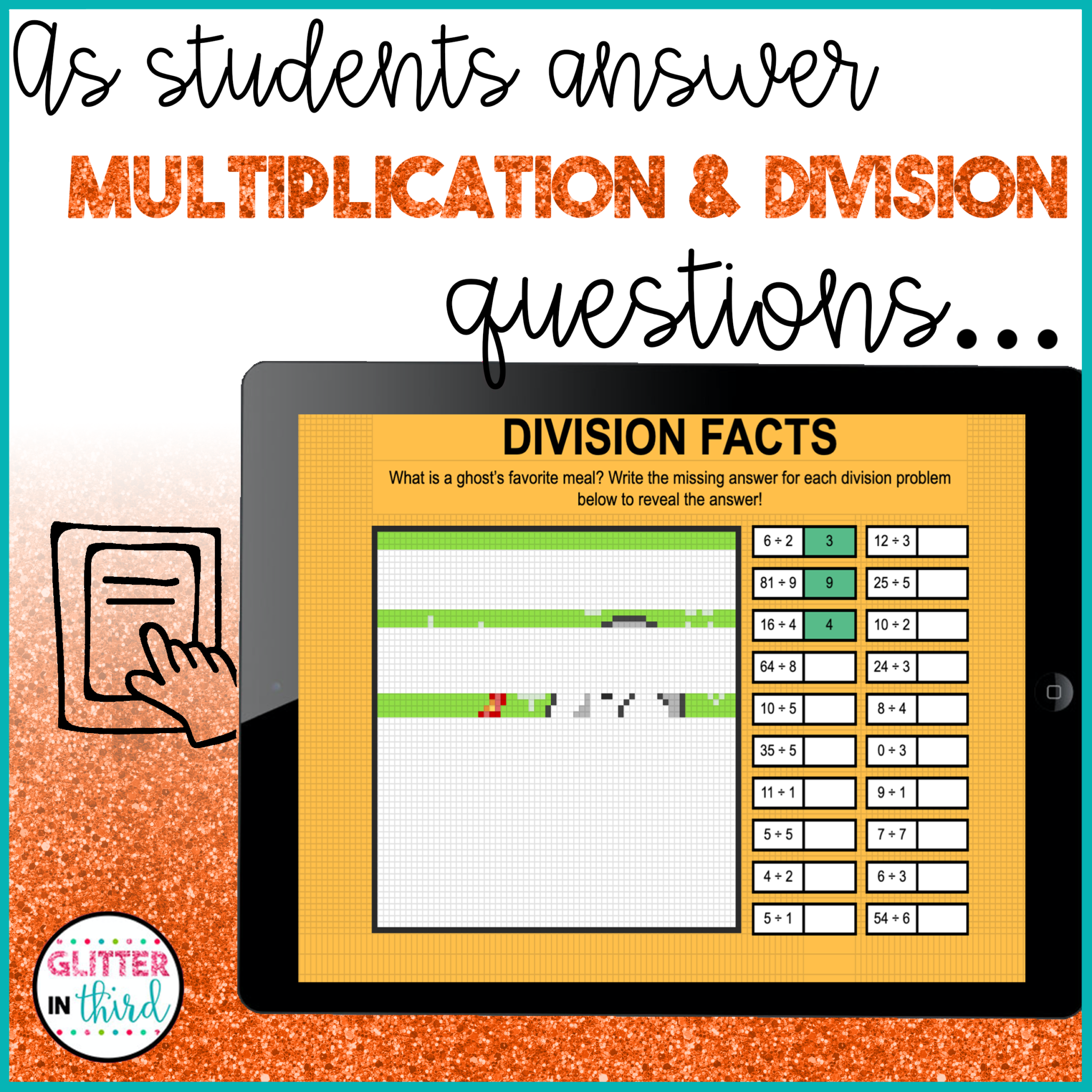 Halloween Multiplication & Division Pixel Art Activities - Glitter in Third