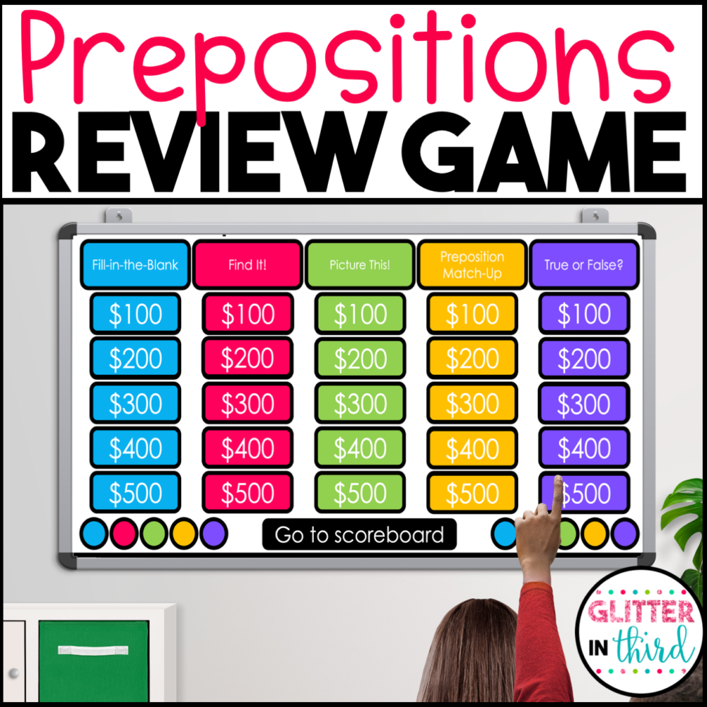 Prepositions Grammar Review Game - Glitter in Third