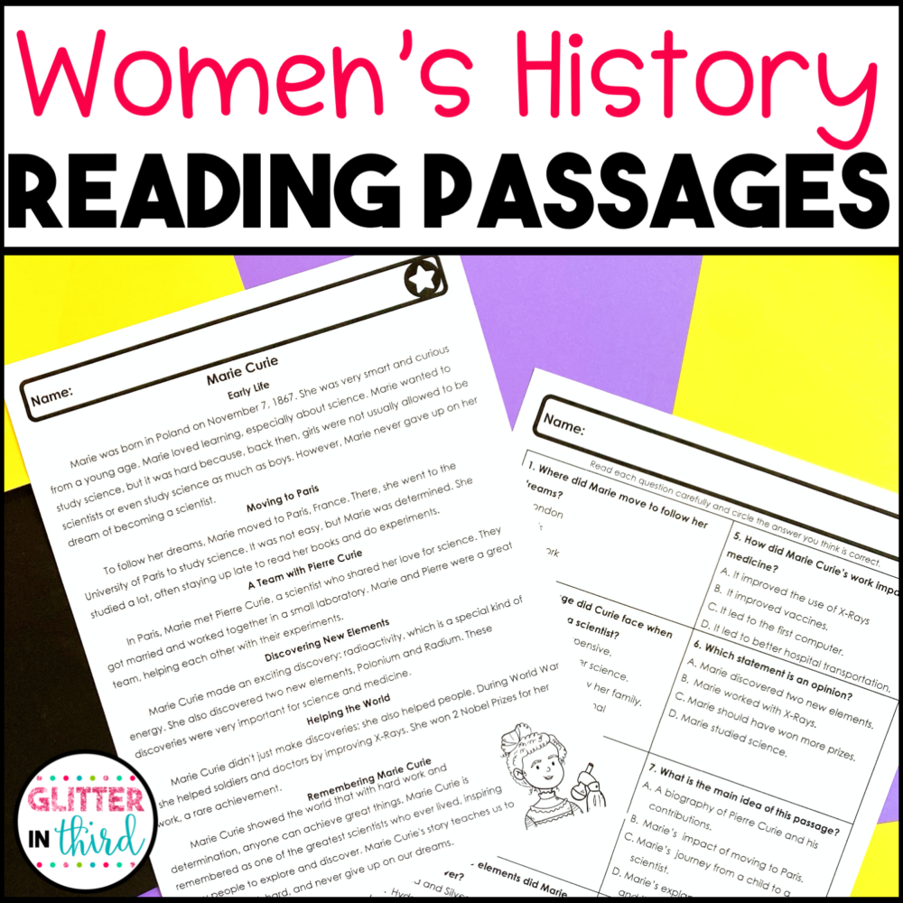 Women's History Month Reading Comprehension Passages Worksheets ...