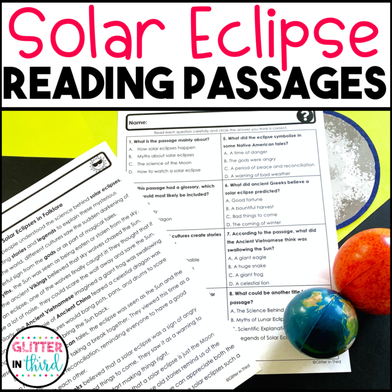Solar Eclipse Reading Comprehension Passages Worksheets - Glitter in Third