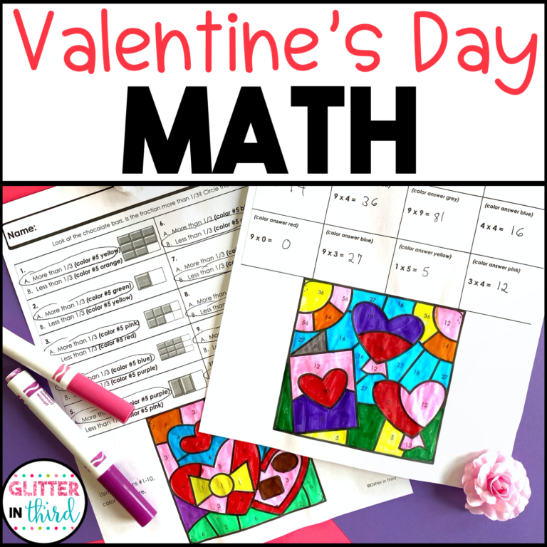 Valentine's Day 3rd Grade Math Worksheets No Prep Color By Number ...