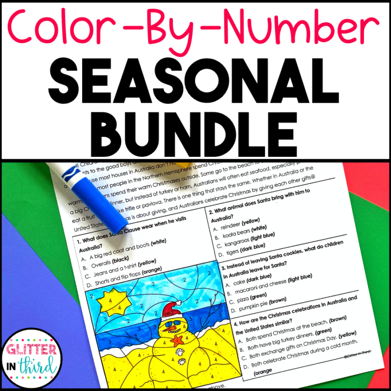 Seasonal & Holiday Reading Comprehension Passages Color By Number ...