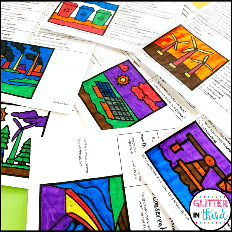 5th Grade Science SOL Color-By-Number Worksheets BUNDLE - Glitter in Third