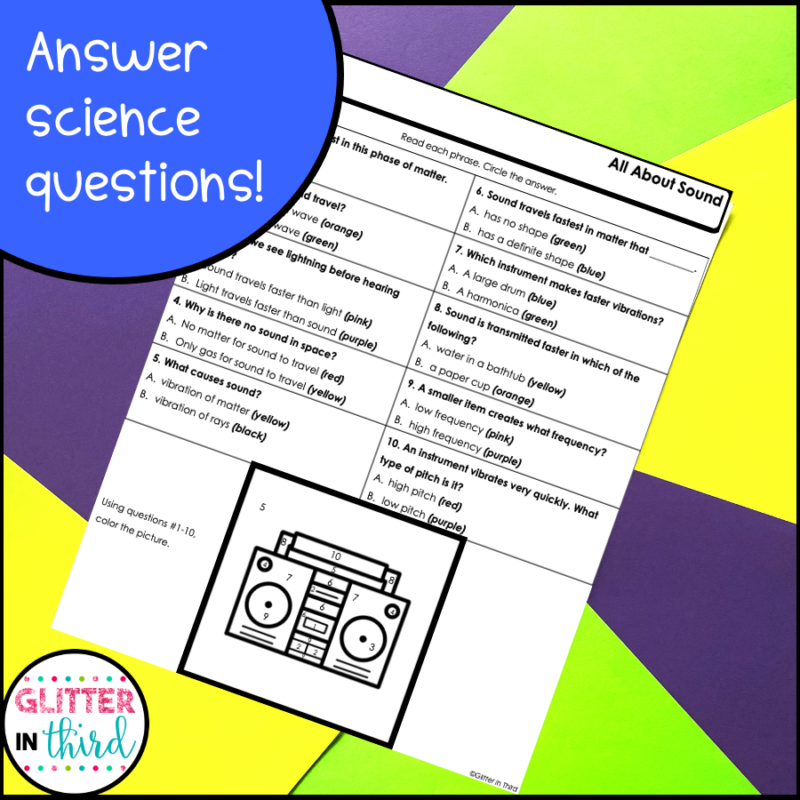 5th Grade Science SOL Color-By-Number Worksheets BUNDLE - Glitter in Third