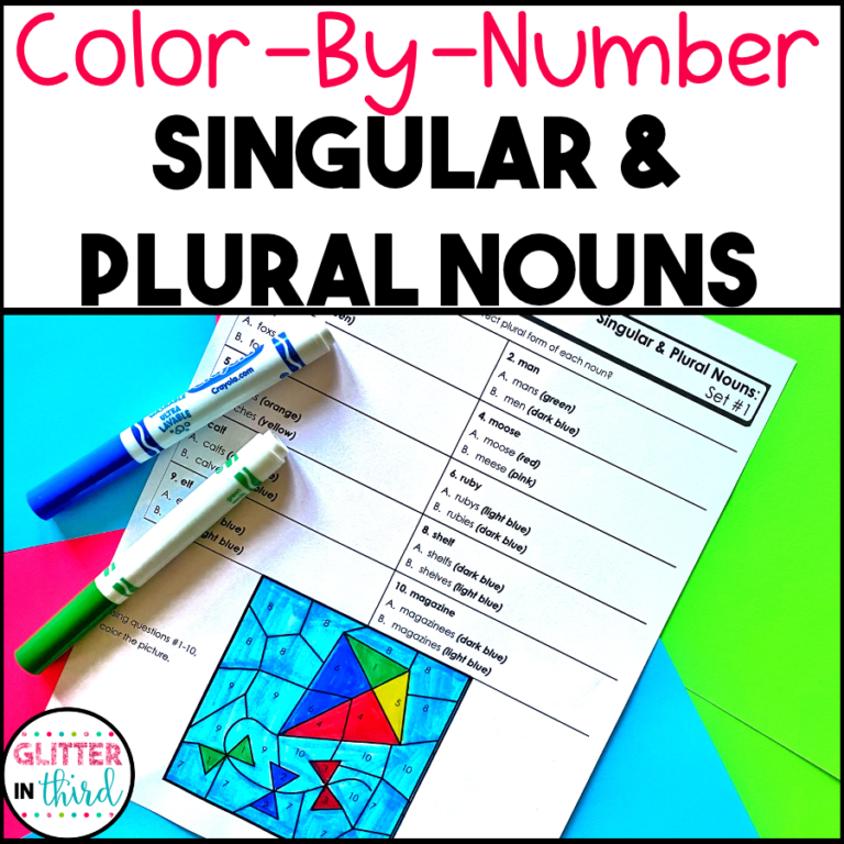 Singular and Plural Nouns Worksheets Color-By-Number Grammar - Glitter ...