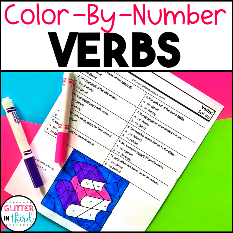 Verbs Worksheets Color-By-Number Grammar - Glitter in Third