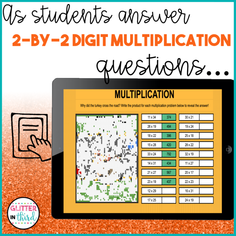 Thanksgiving Double Digit Multiplication Pixel Art Activities - Glitter ...