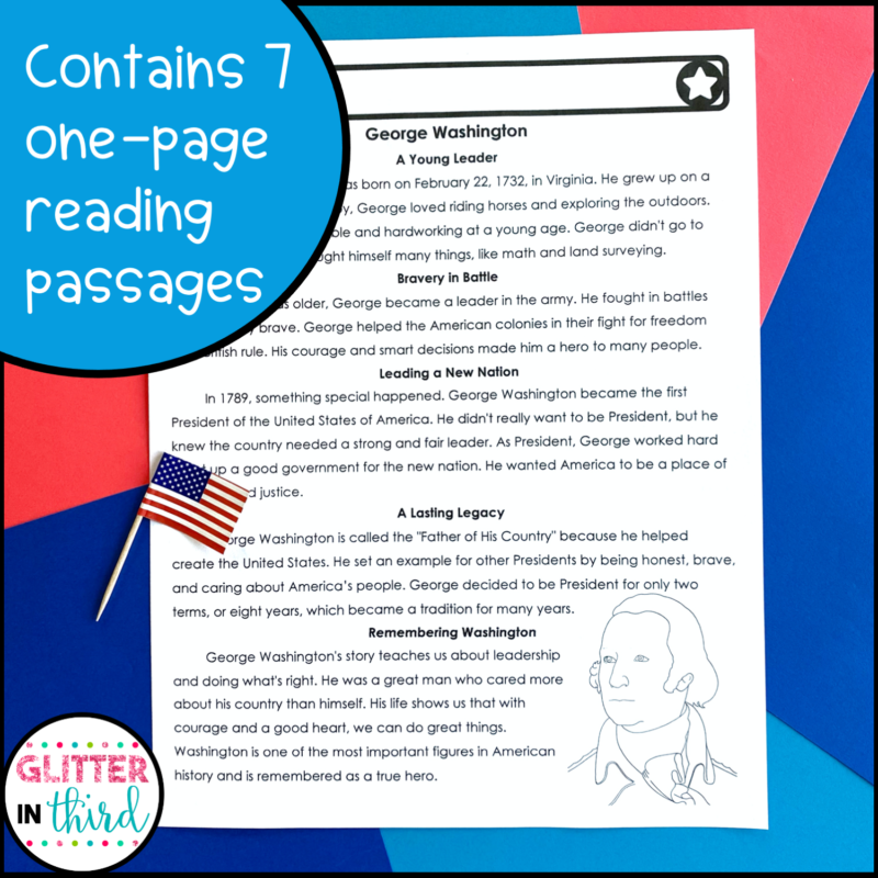 Presidents' Day Reading Comprehension Passages Worksheets - Glitter in ...