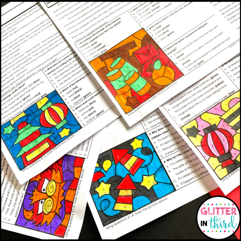 Lunar New Year Reading Comprehension Color By Number Worksheets ...
