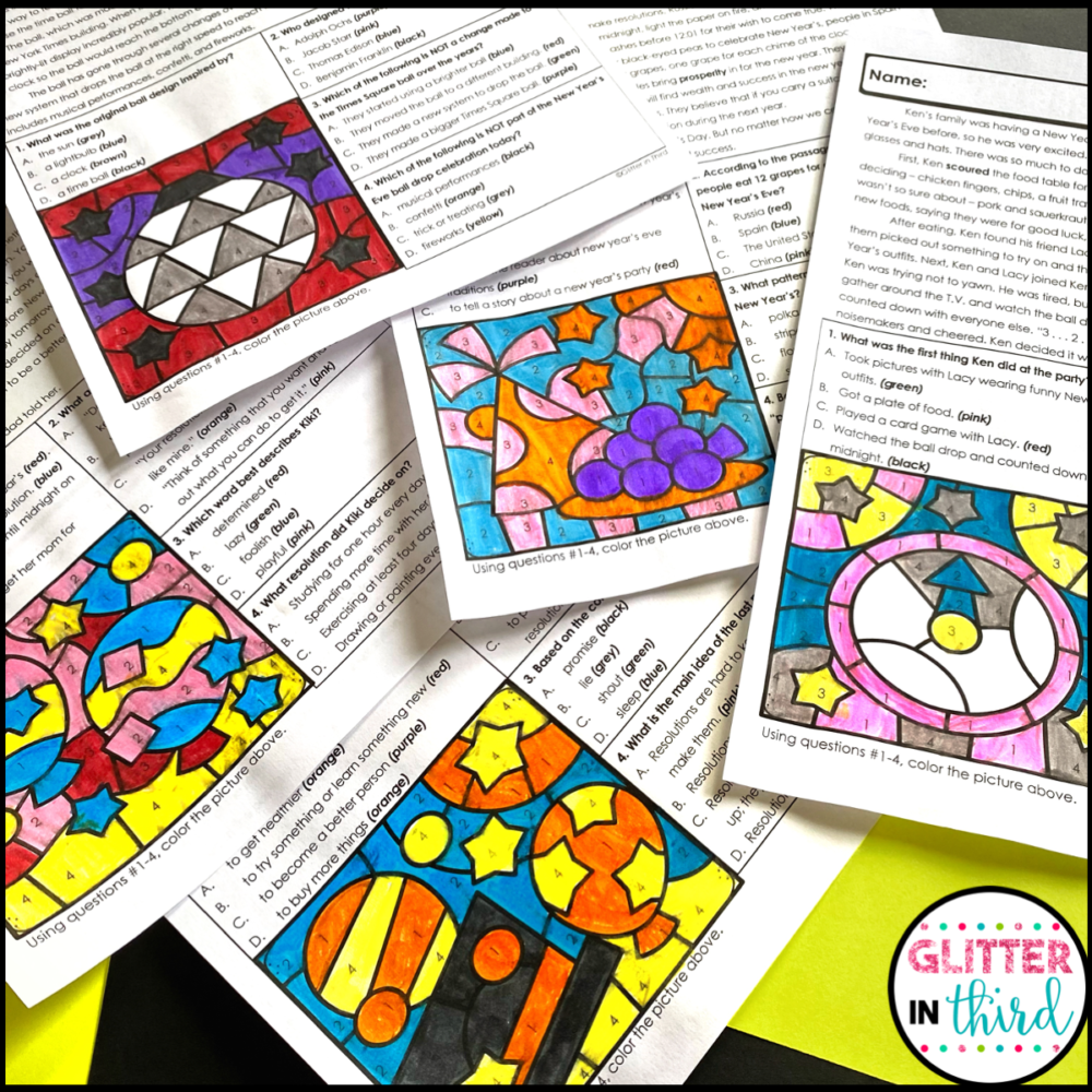 New Year 2025 Reading Comprehension Color By Number Worksheets ...