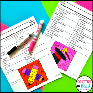 Verbs Worksheets Color-By-Number Grammar - Glitter in Third