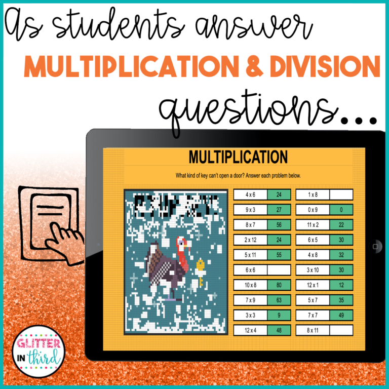 Thanksgiving Multiplication & Division Pixel Art Activities - Glitter ...