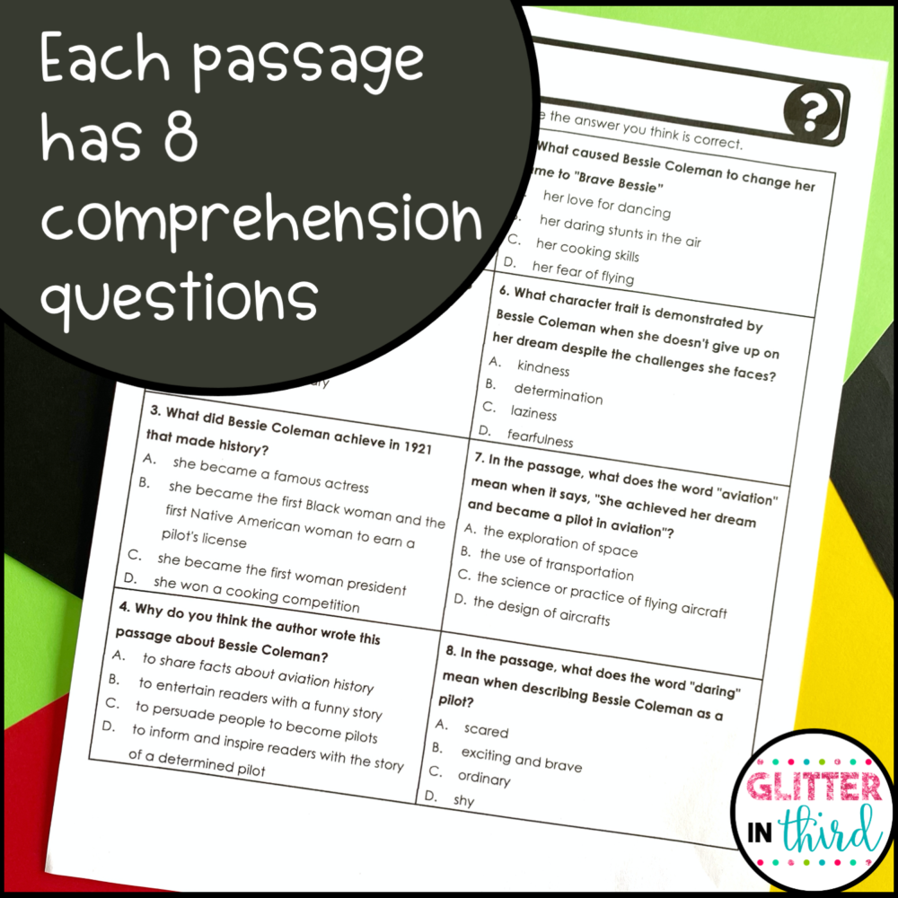 Black History Month Reading Comprehension Passages Worksheets - Glitter ...
