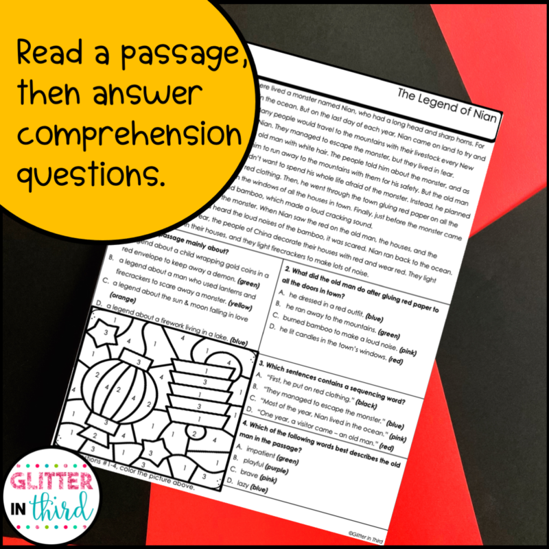Lunar New Year Reading Comprehension Color By Number Worksheets ...