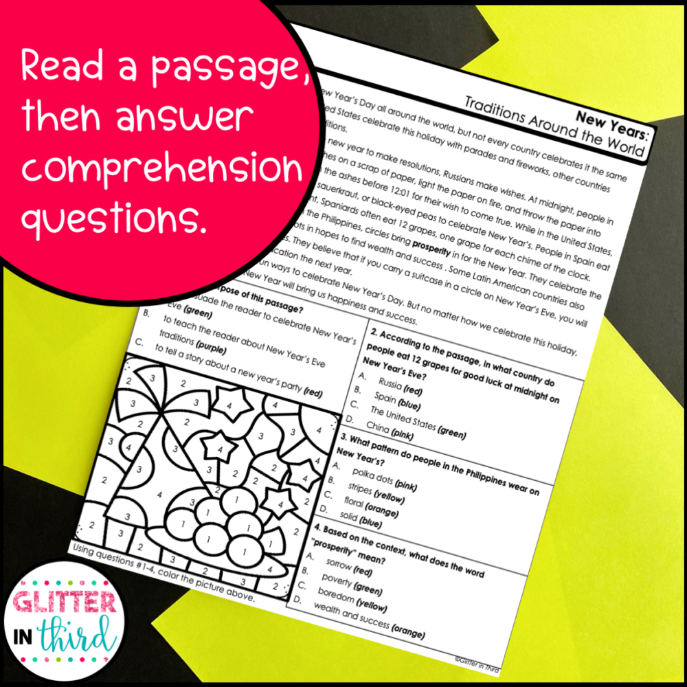 New Year 2025 Reading Comprehension Color By Number Worksheets ...