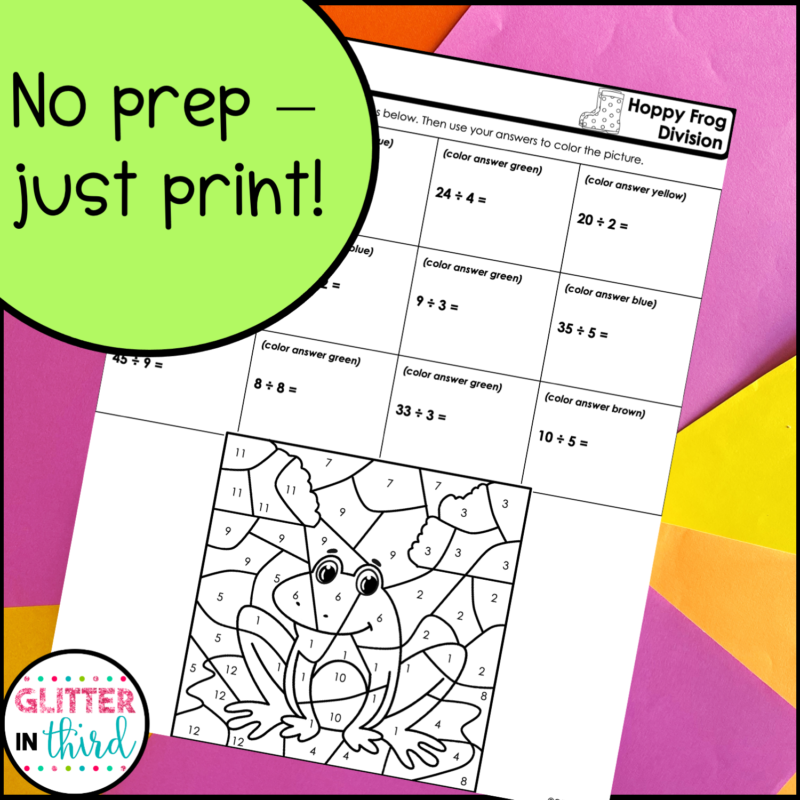 Spring Math Worksheets No Prep Color By Number - Glitter in Third