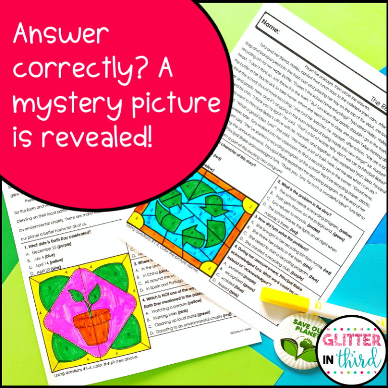 Earth Day Reading Comprehension Color By Number Worksheets - Glitter in ...