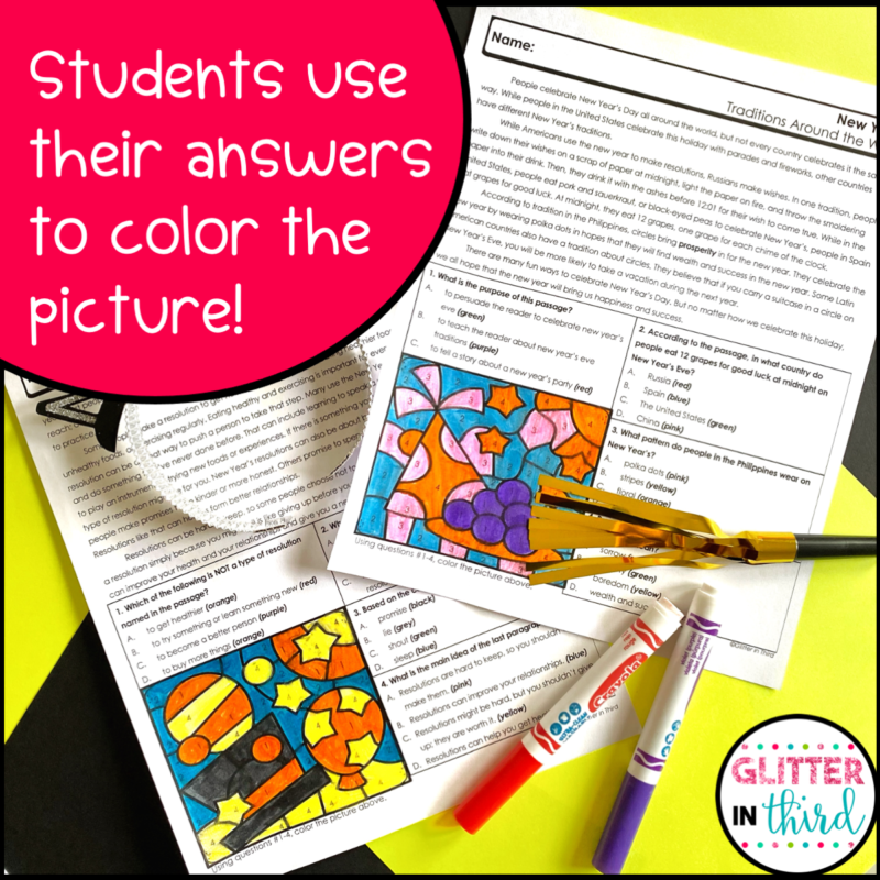 New Year 2025 Reading Comprehension Color By Number Worksheets ...