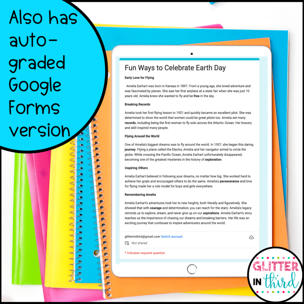 Earth Day Reading Comprehension Passages Worksheets - Glitter in Third