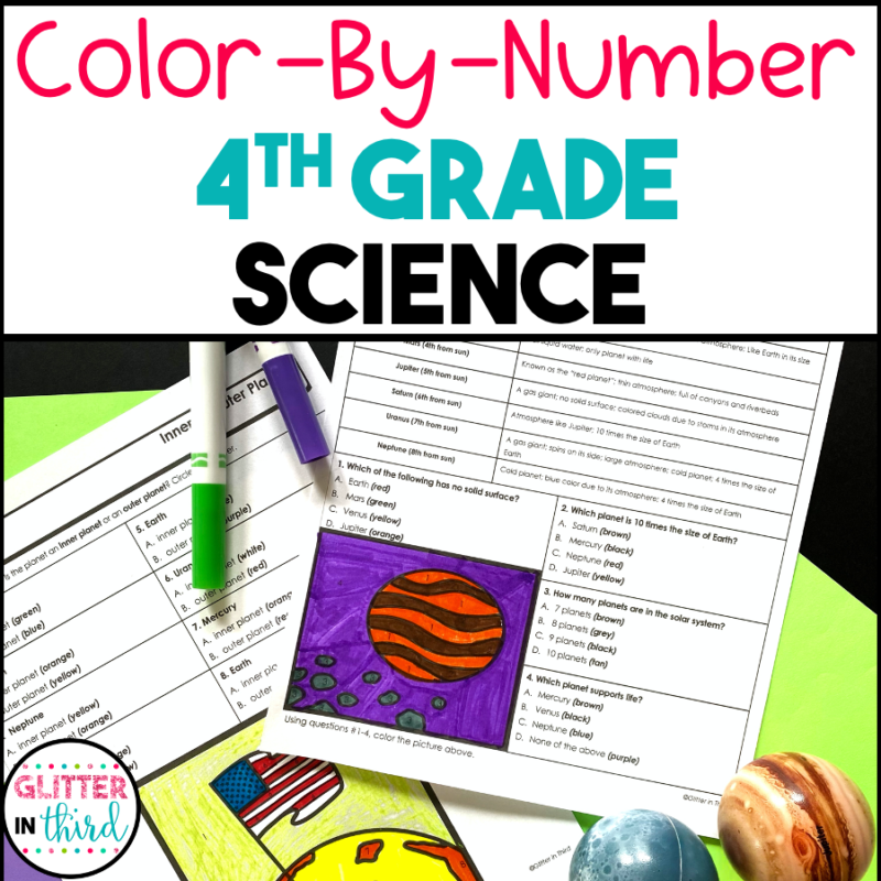 4th Grade Science SOL Color-By-Number Worksheets BUNDLE - Glitter in Third