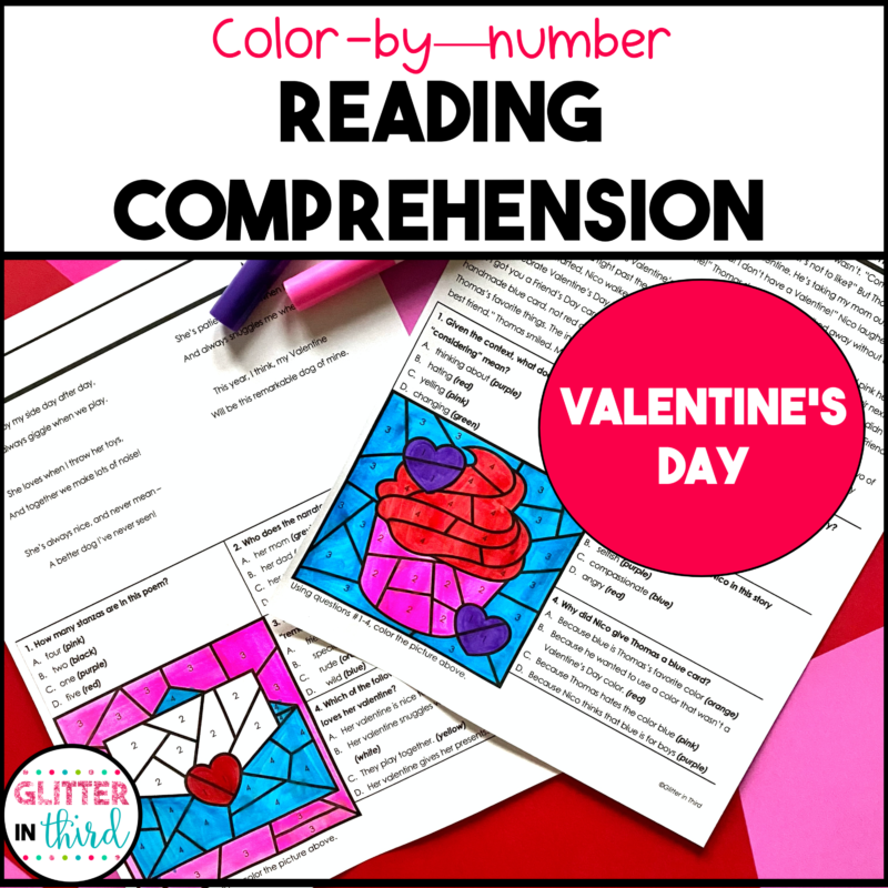 Valentine's Day Reading Comprehension Color By Number Worksheets ...