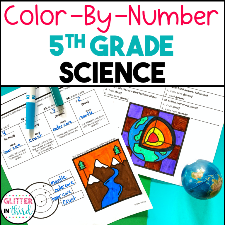 5th Grade Science SOL Color-By-Number Worksheets BUNDLE - Glitter in Third