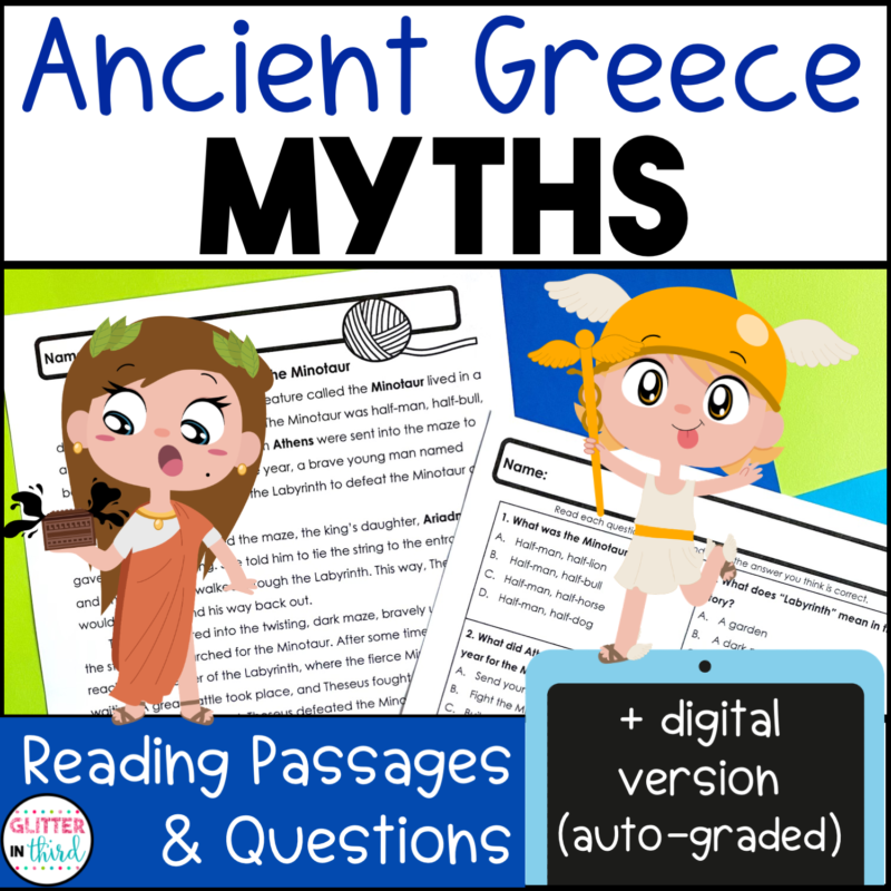 Ancient Greek Mythology Reading Comprehension Passages - Glitter in Third