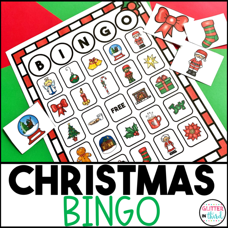 Christmas BINGO Game for Classroom & Family Party - Glitter in Third