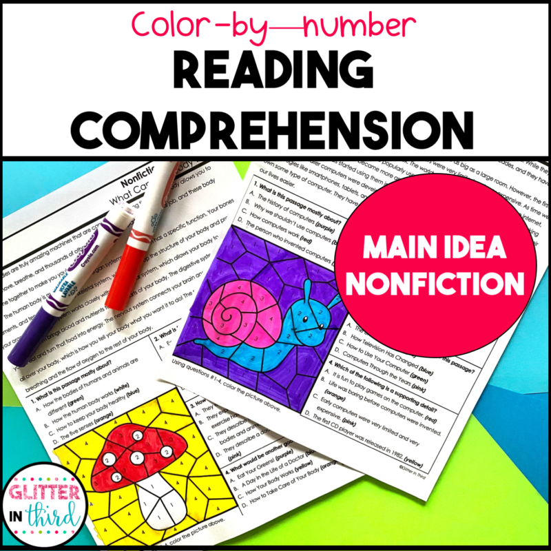 Nonfiction Main Idea Reading Comprehension Color-By-Number Worksheets ...