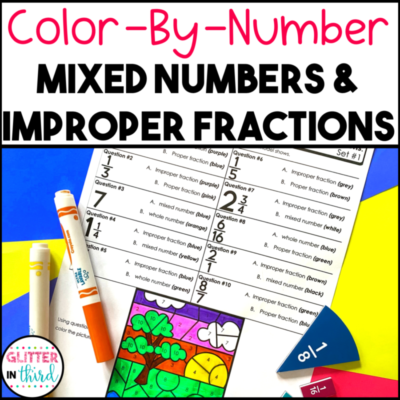 Mixed Numbers and Improper Fractions Color By Number Worksheets ...