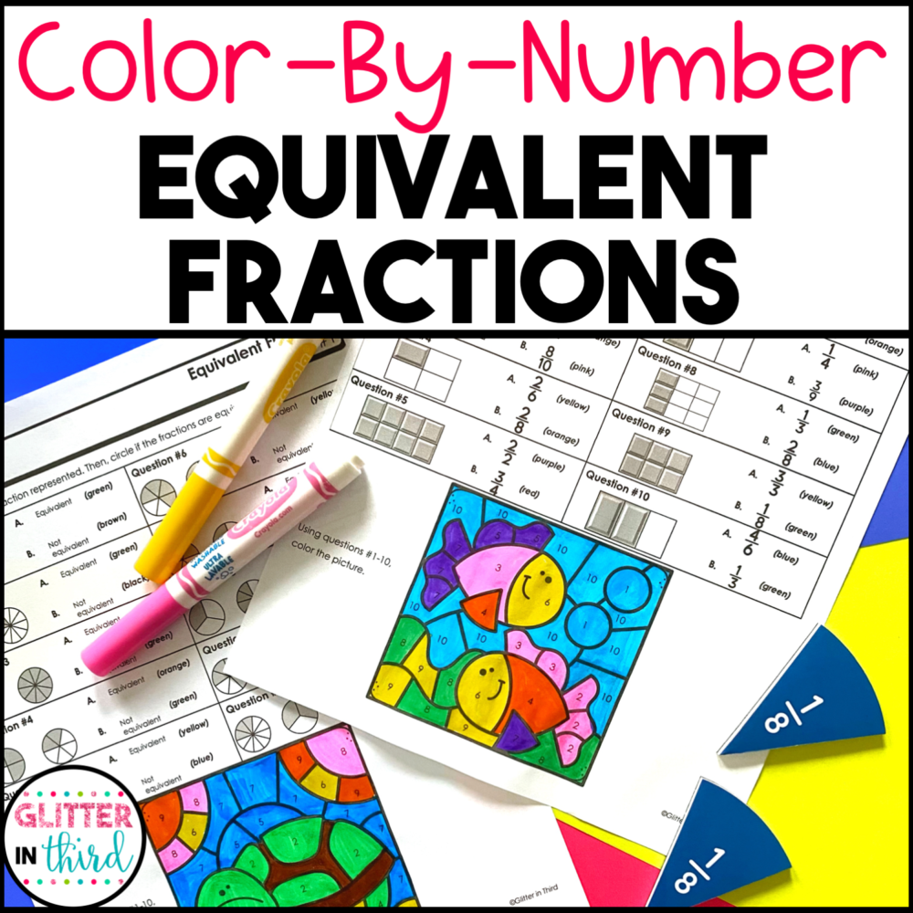 Equivalent Fractions Color By Number Worksheets - Glitter in Third
