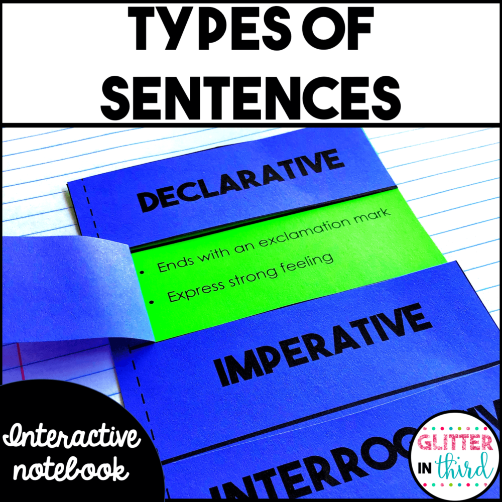 Types of Sentences Grammar Interactive Notebook Activities - Glitter in ...