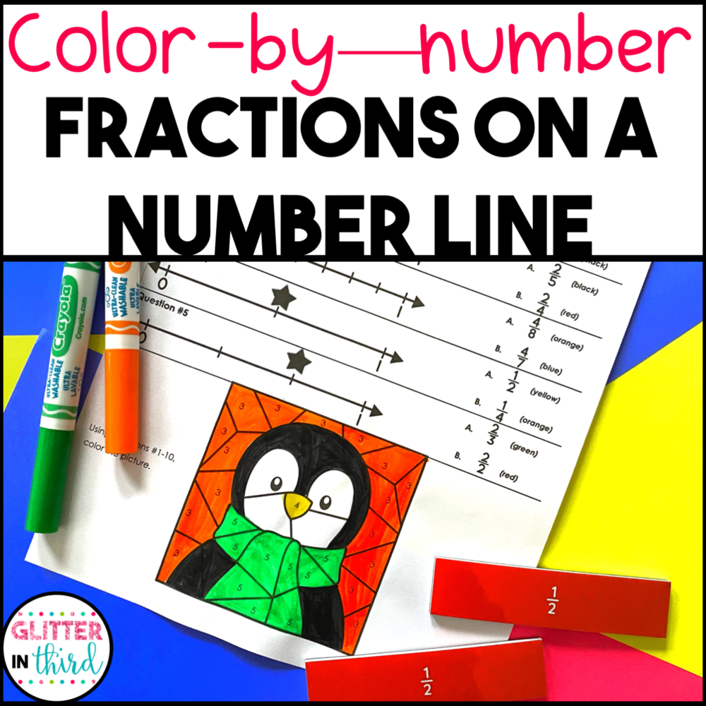 Fractions on a Number Line Color By Number Worksheets - Glitter in Third